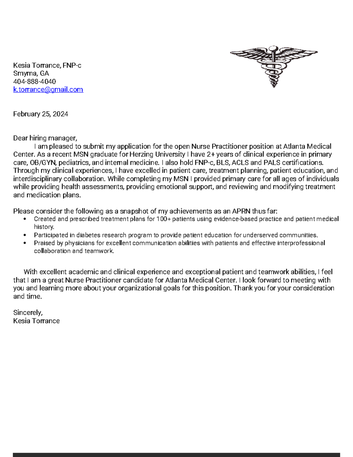 Kesia APRN resume Herzing - Kesia Torrance, FNP-c Smyrna, GA 404-888- k ...