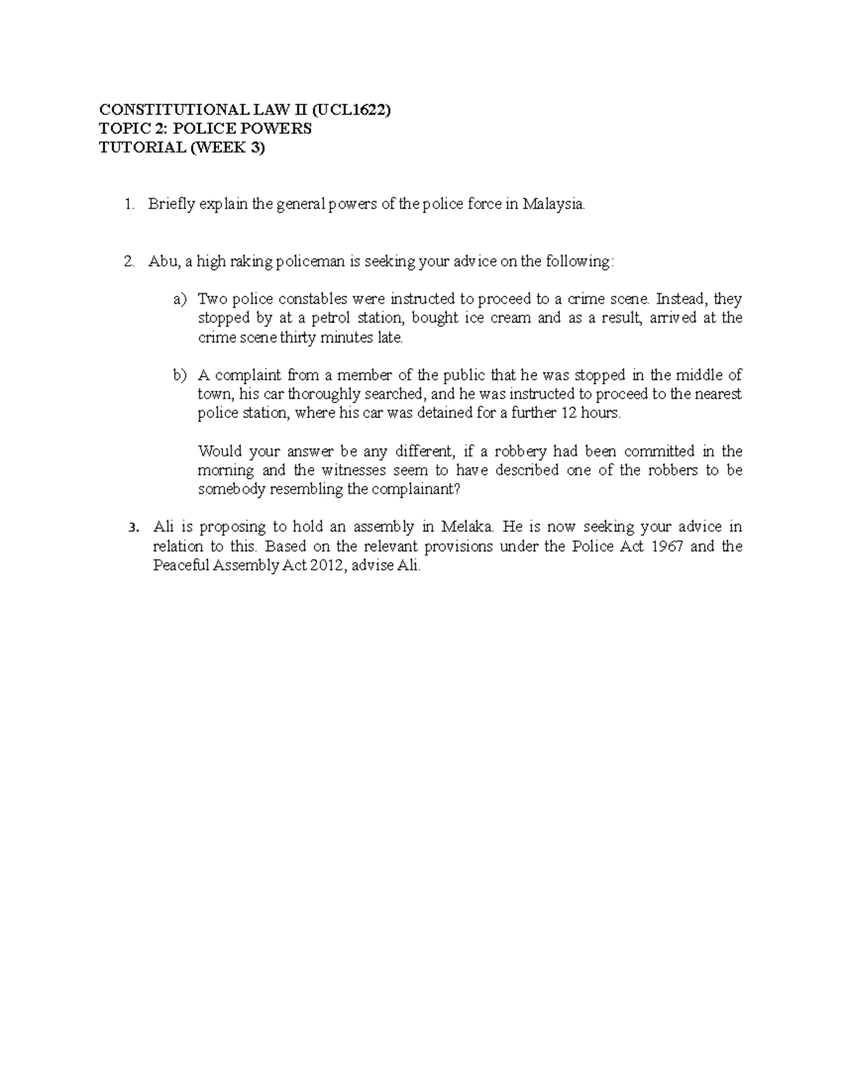 359840 Week 3 Police Powers - CONSTITUTIONAL LAW II (UCL1622) TOPIC 2 ...