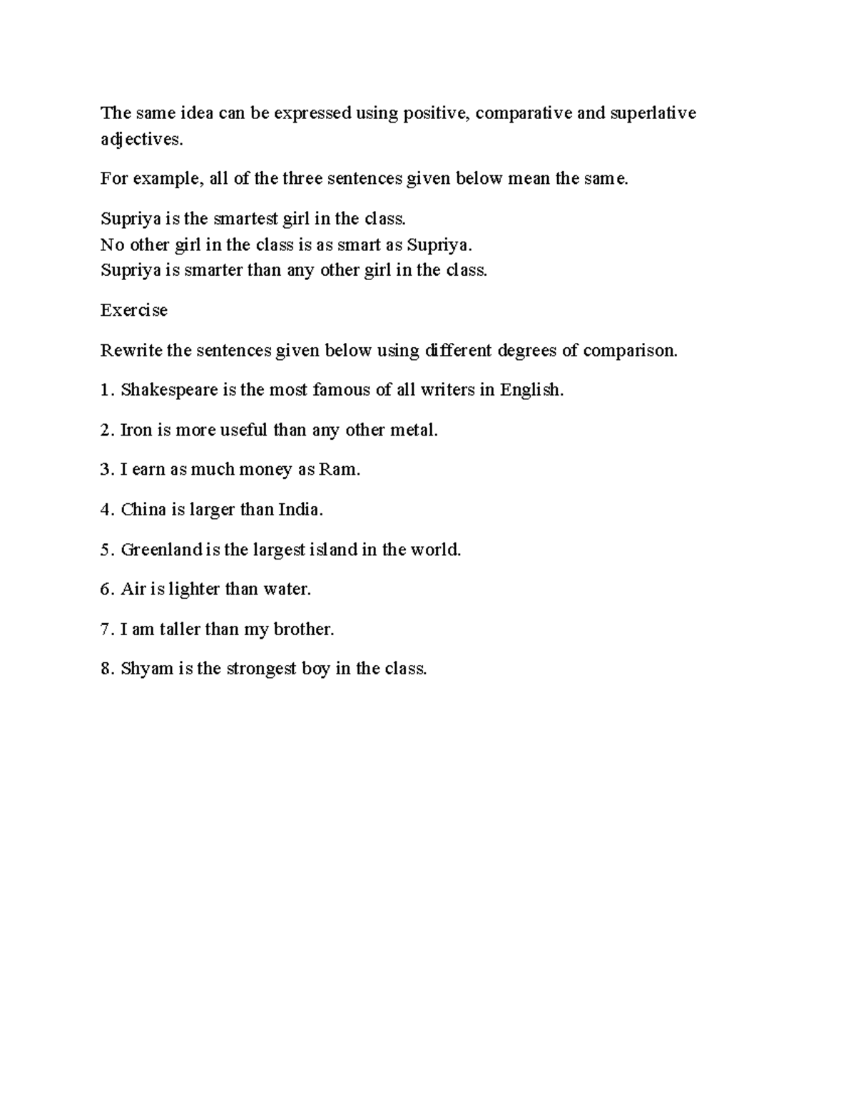 Degrees of comparison - notes - The same idea can be expressed using ...