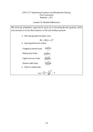 Eco stage 11 - assignment 1 - CIVE1217 Engineering Economics and ...