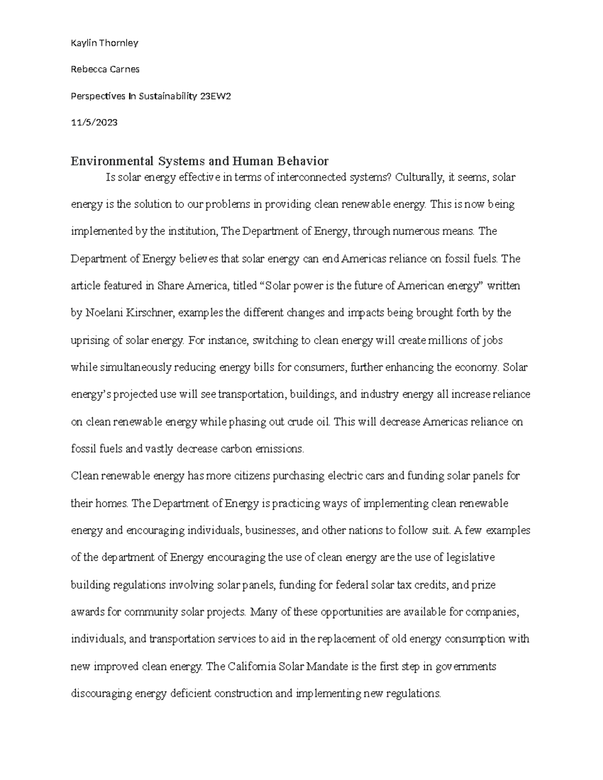 Environmental Systems and Human Behavior - Kaylin Thornley Rebecca ...