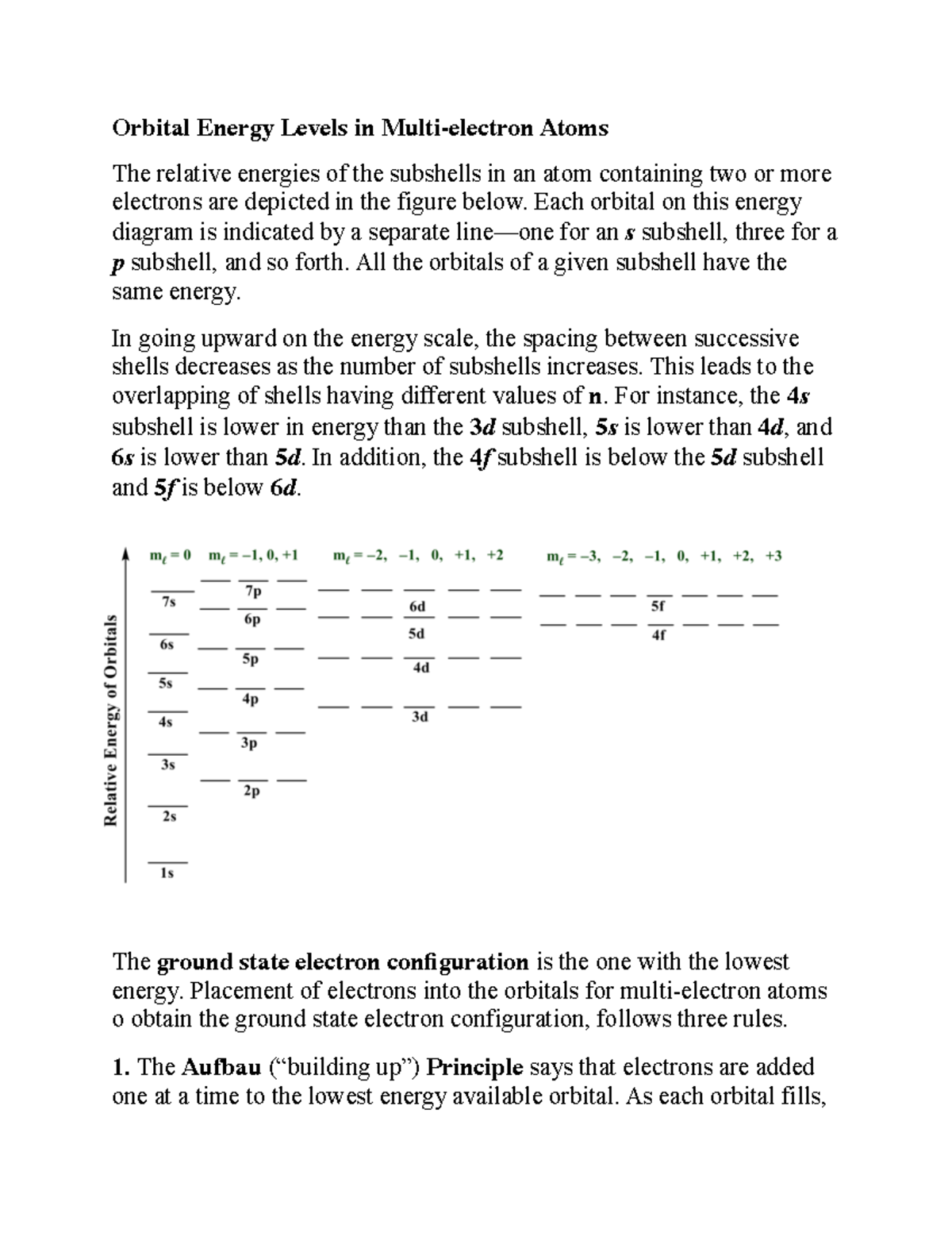 General Chemistry Lecture Notes - Orbital Energy Levels in Multi ...