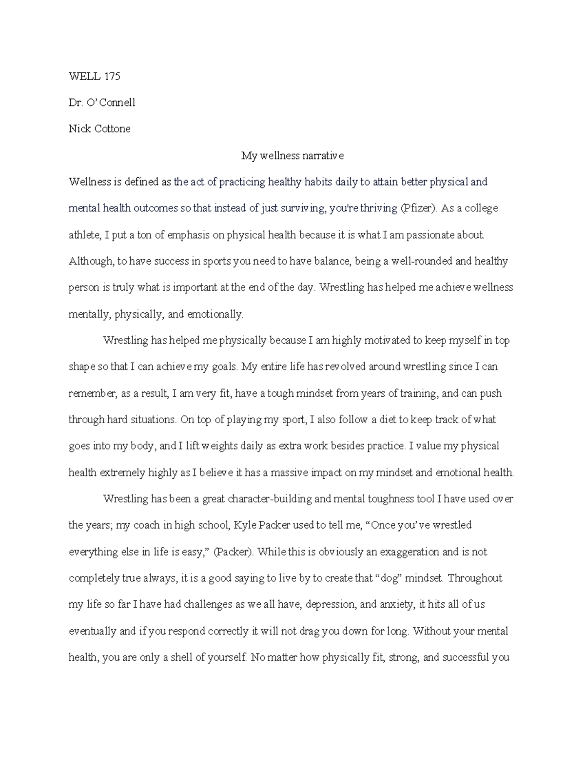 WELL 175 - notes - WELL 175 Dr. O’Connell Nick Cottone My wellness ...