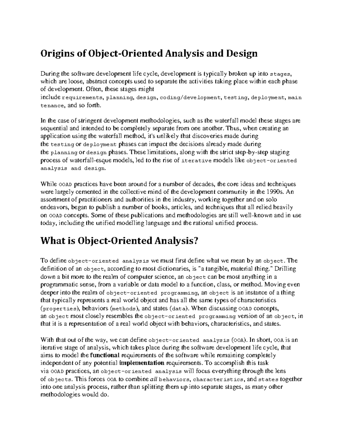 (OOAD&T) UNIT-1 Materialv - Origins of Object-Oriented Analysis and Design During the software ...
