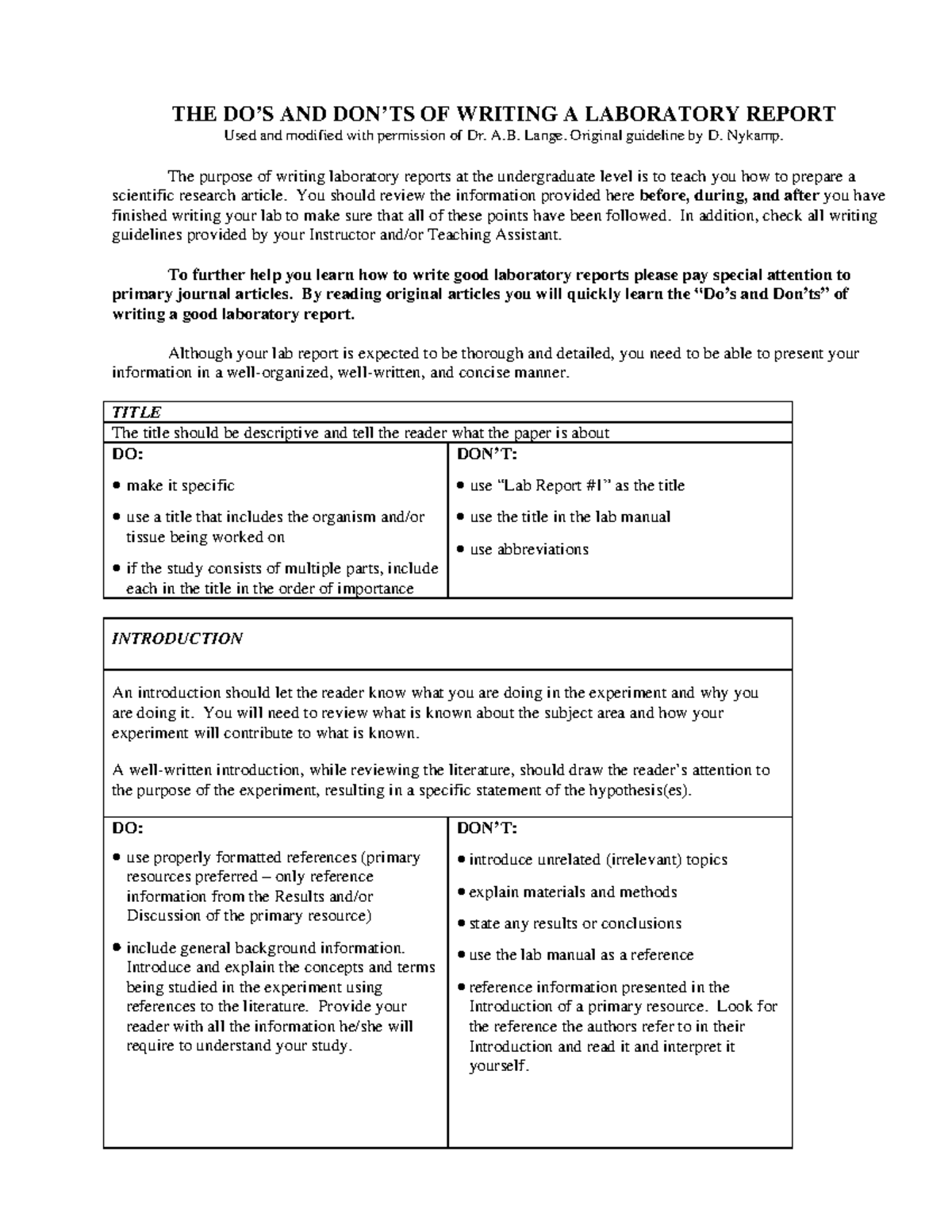 Dos and Donts of Writing a Lab Report - Sc/Chem 1001 - Yorku - Studocu