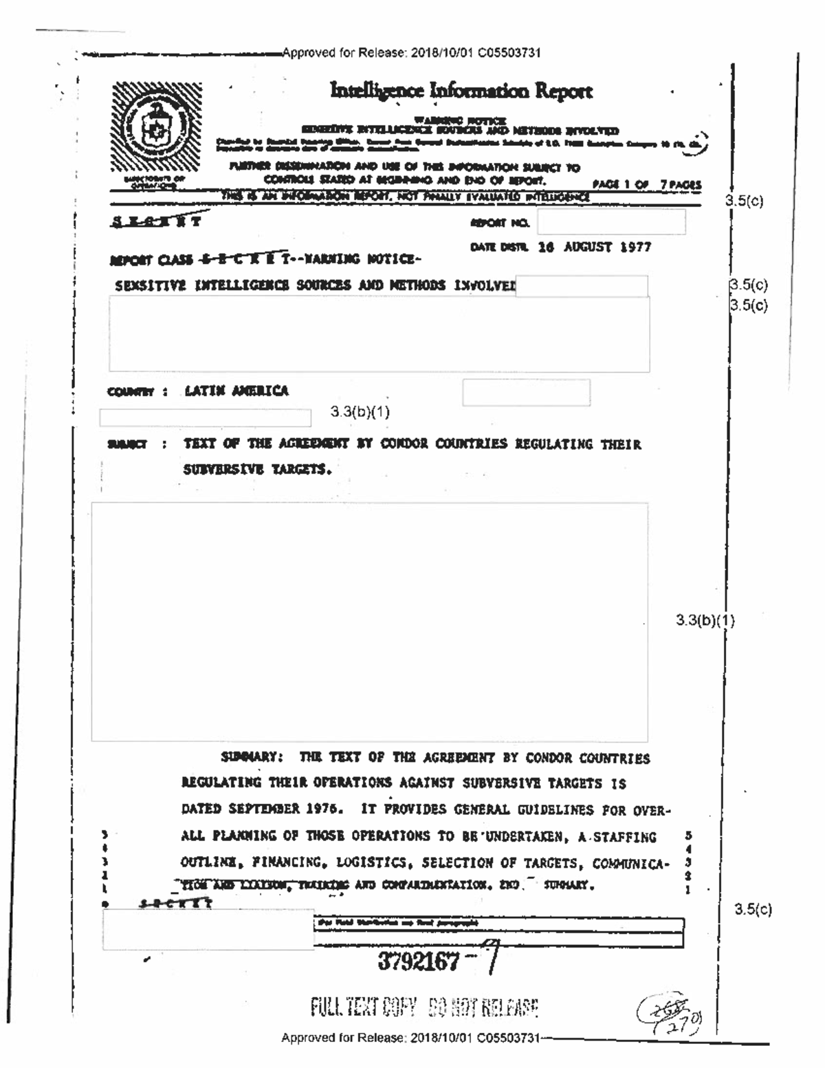 Documentos CIA - ane FURTHER ONUENATON AND USE OF TES INFORMATION ...