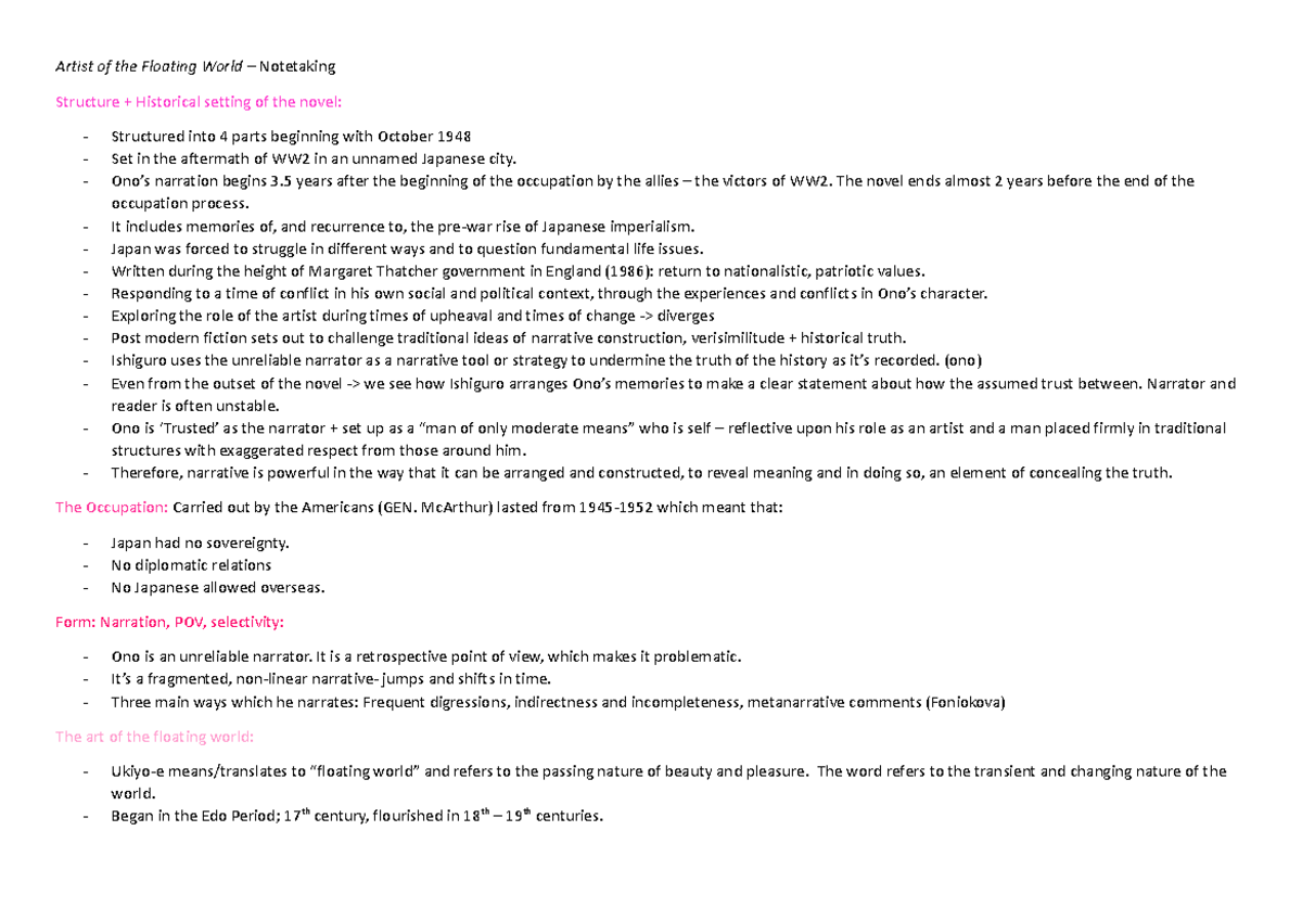 Artist of the floating world notes - Artist of the Floating World ...