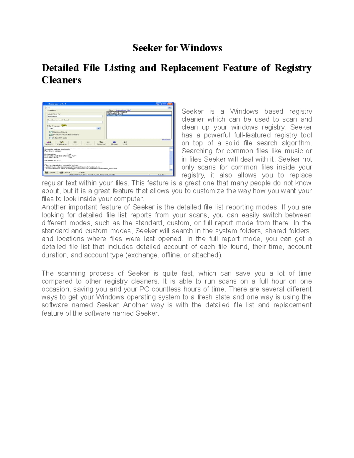 Seeker fir Windows Detailed File Listing and Replacement Feature of ...