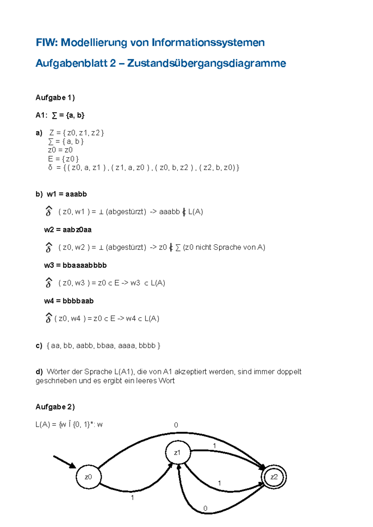 Modellierung - Aufgabenblatt 3 - FIW: Modellierung von ...