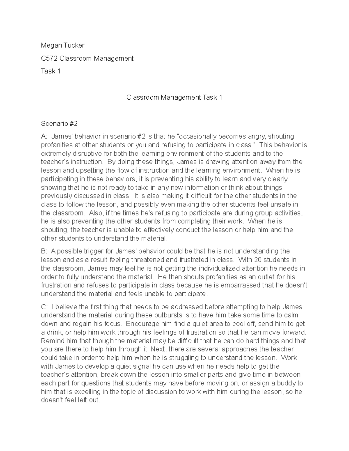 Classroom Management task 1 - Megan Tucker C572 Classroom Management ...