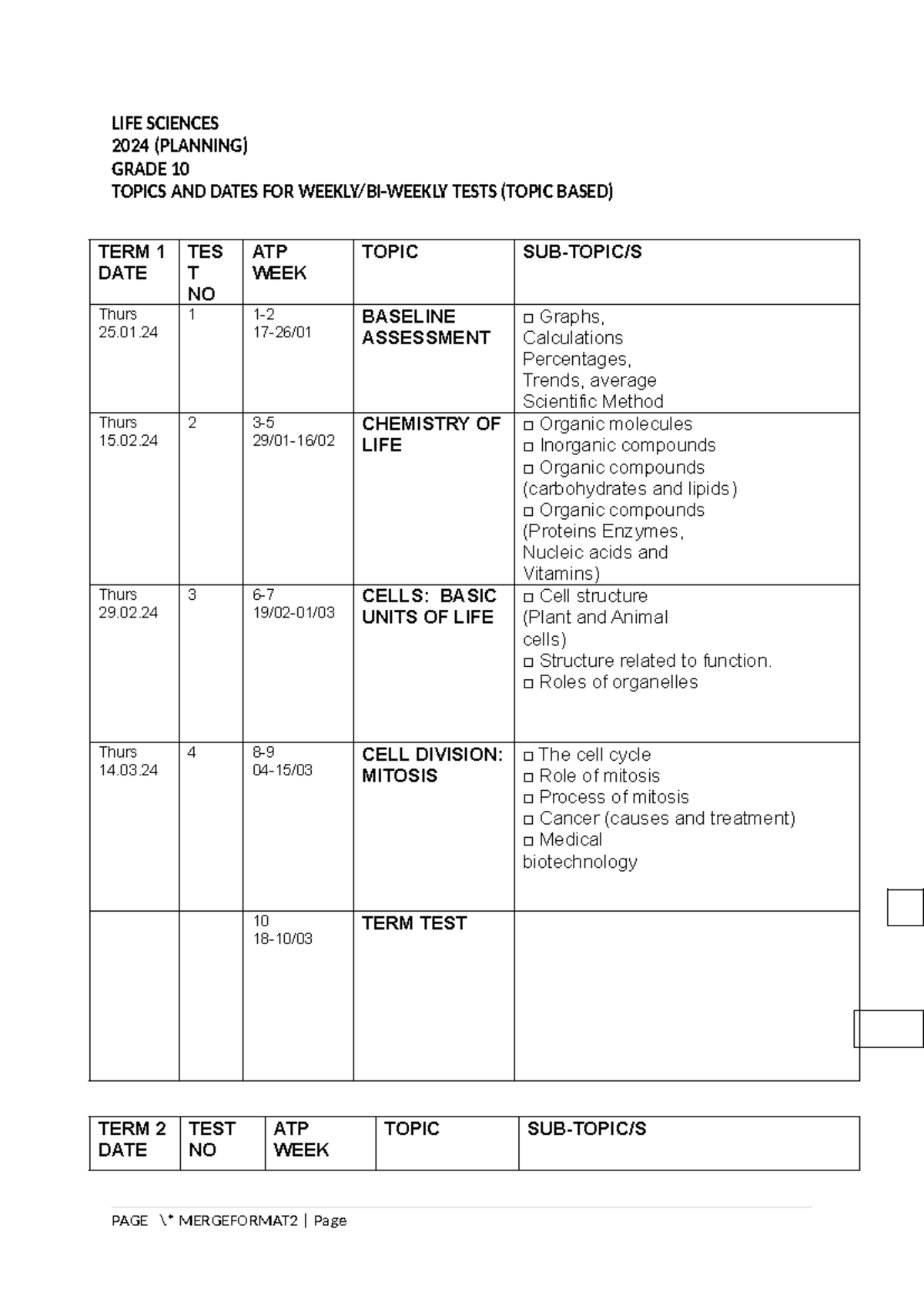 Life Science ATP Grade 10 - LIFE SCIENCES 2024 (PLANNING) GRADE 10 ...
