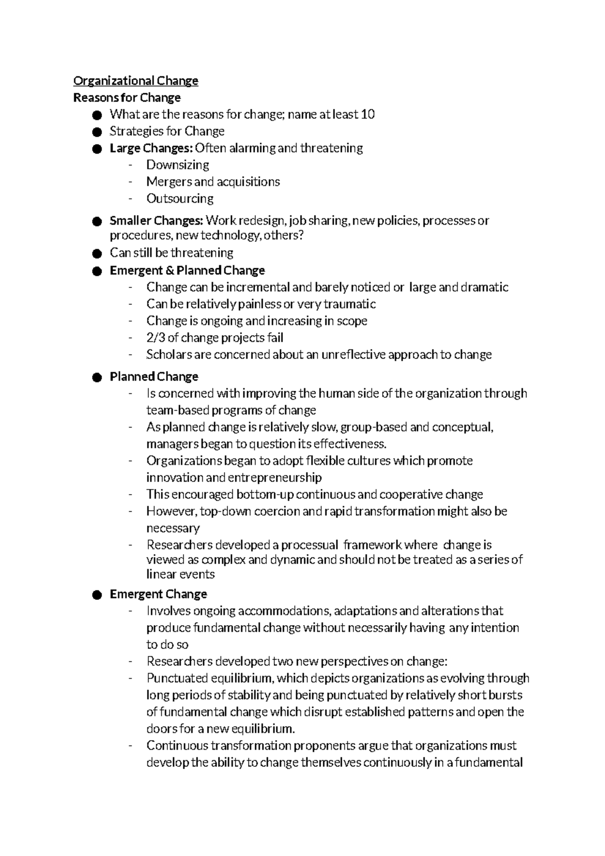 Strategic HRM - Week 7 - Organizational Change Reasons for Change What ...