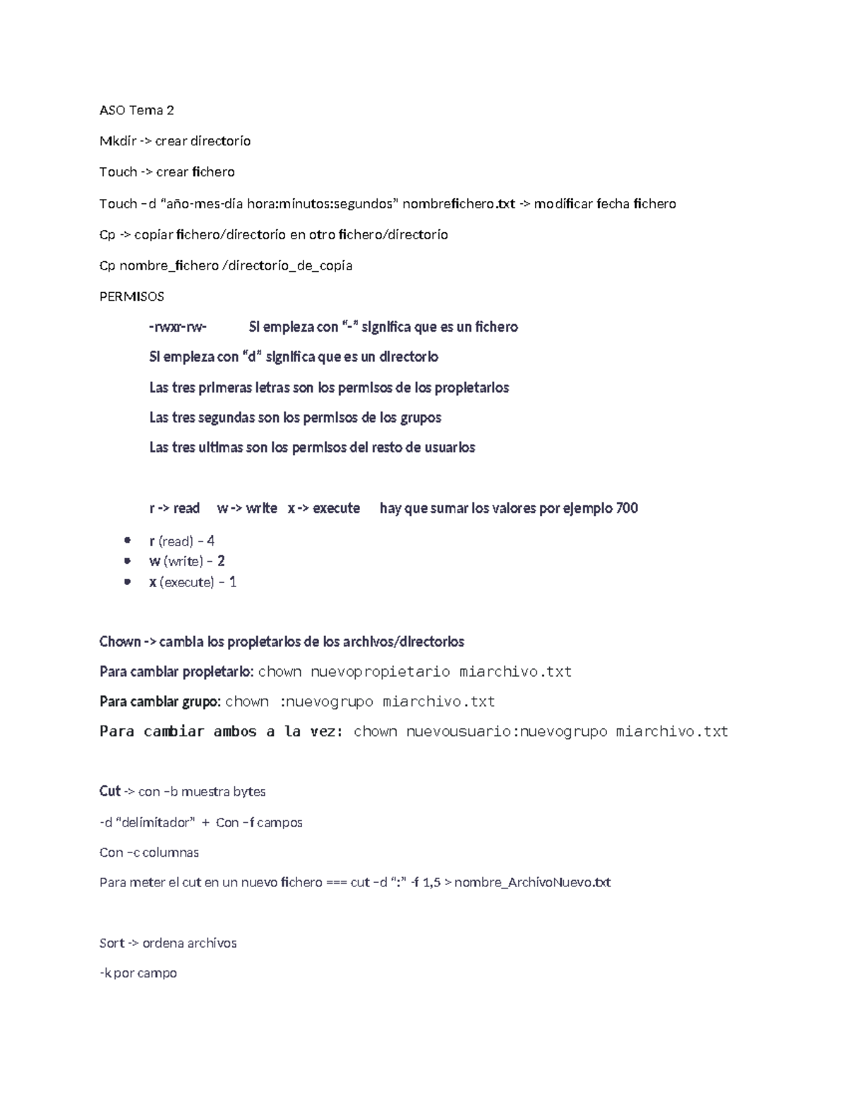 TEMA 2 - ejercicios tema 2 - ASO Tema 2 Mkdir -> crear directorio Touch -> crear fichero Touch ...