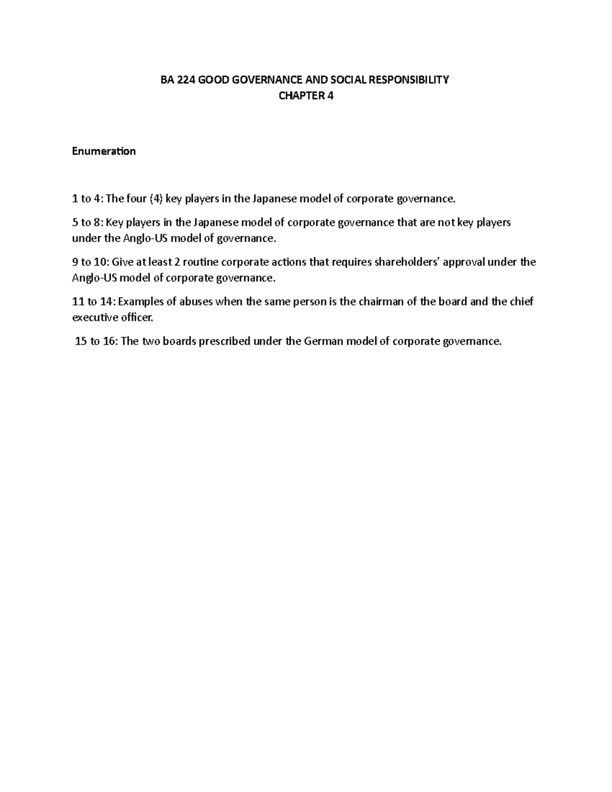 BA 224 Exercises Chapter 4 - BA 224 GOOD GOVERNANCE AND SOCIAL ...