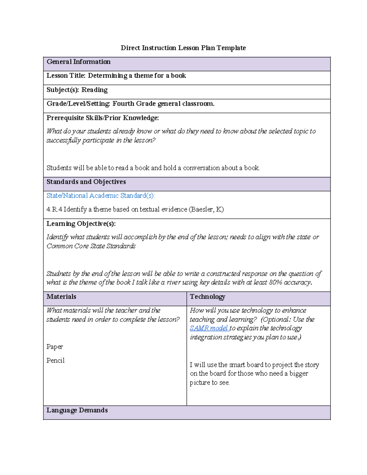 Lp direct instruction lesson plan template - Direct Instruction Lesson ...