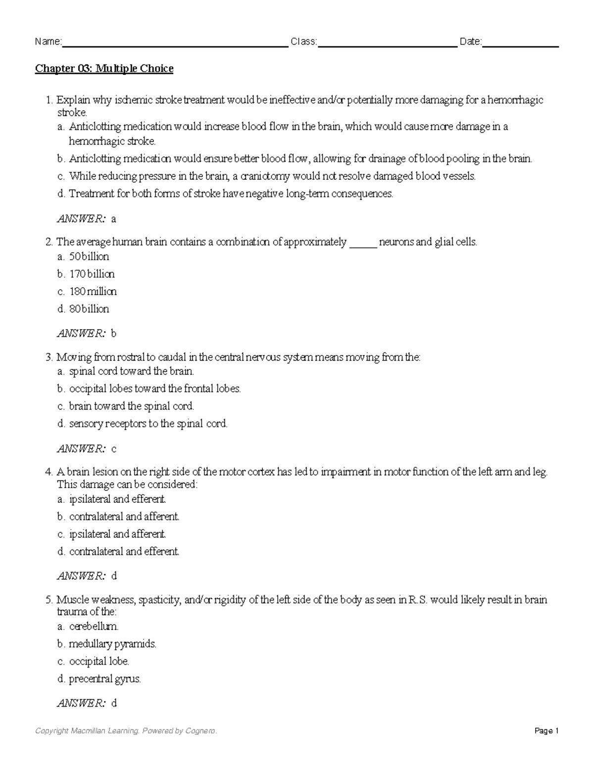 Chapter 03 Multiple Choice - Explain why ischemic stroke treatment ...