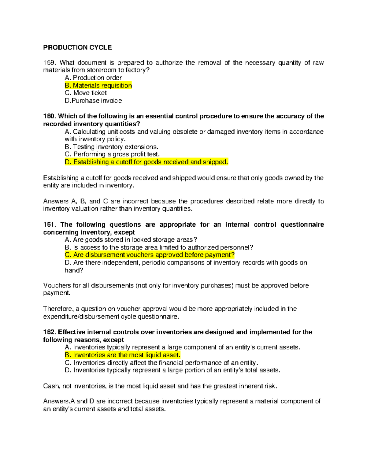 Production Cycle Audit Theory - PRODUCTION CYCLE What document is ...