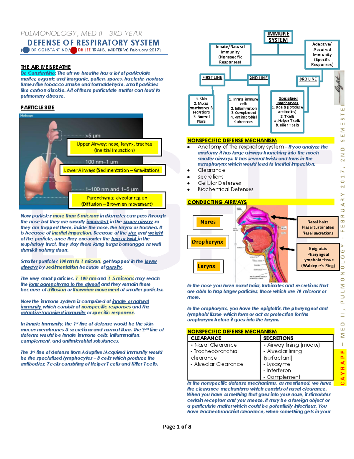Pulmonary Defense of Respiration by Dr Constantino - C A Y R A P F M E ...