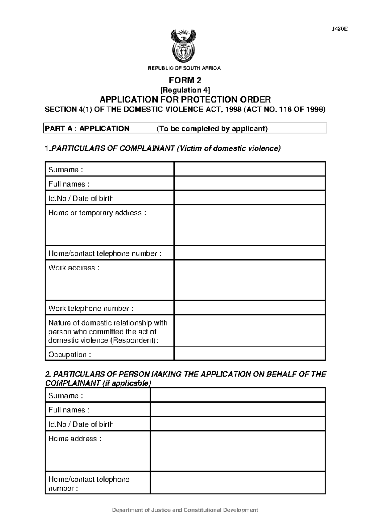 IURI 472 - Domestic Violence Application form 02 application Form J480E ...