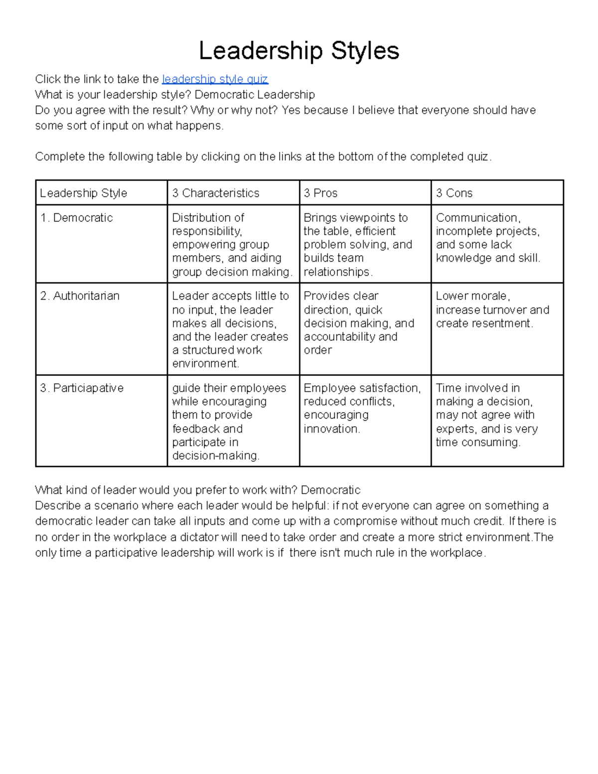 Copy of Leadership Styles - Leadership Styles Click the link to take ...