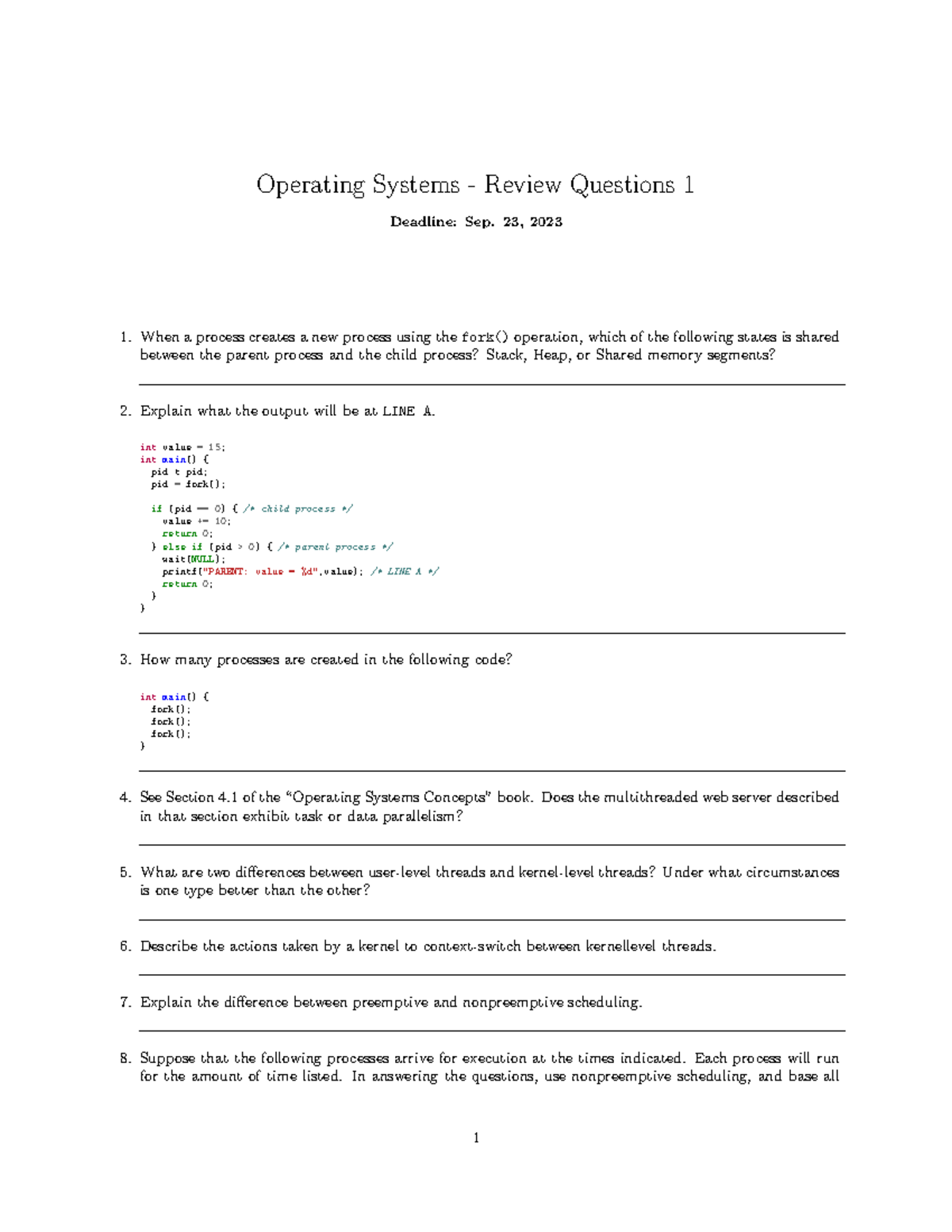 Review questions 1 - yes - Operating Systems - Review Questions 1 ...