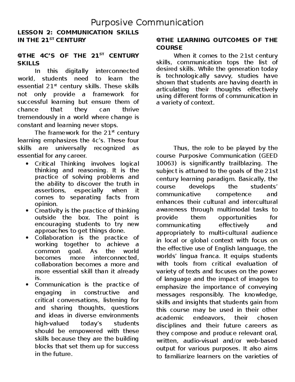 Midterm Reviewer Midterm Reviewer - Purposive Communication LESSON 2 ...