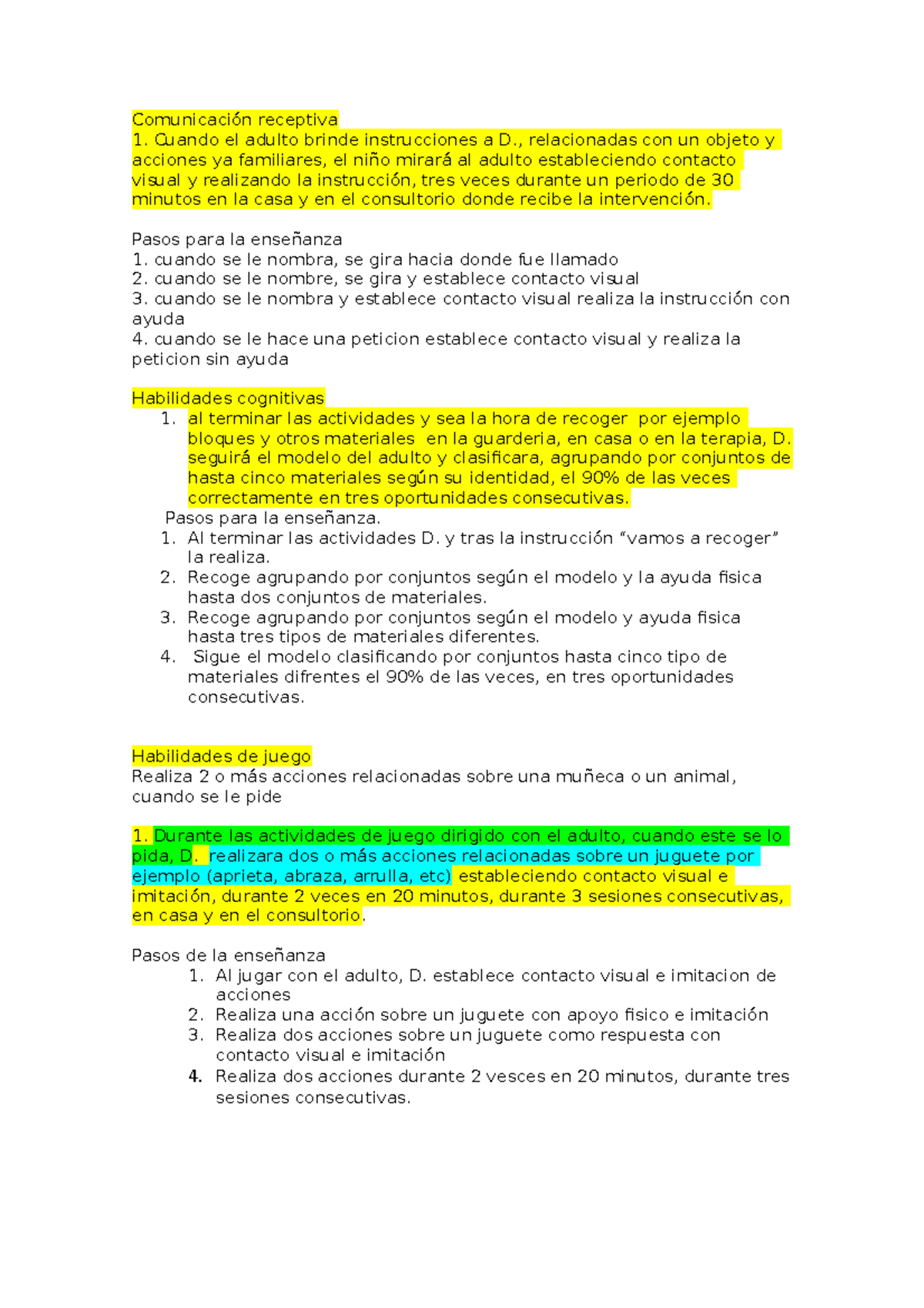 Pasos de la tarea denver - Comunicación receptiva Cuando el adulto ...