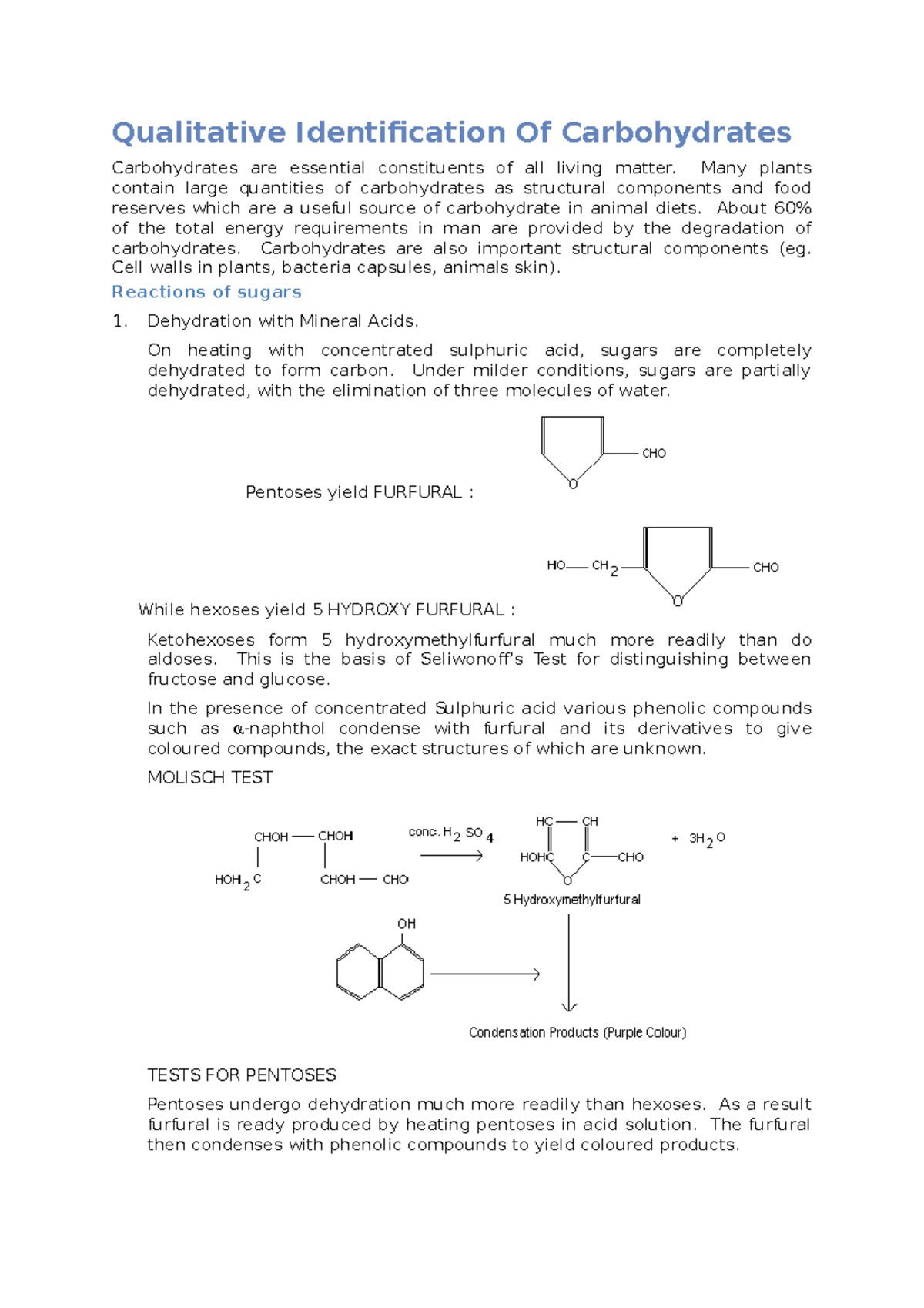 Qualitative Identification of Carbohydrates - Studocu