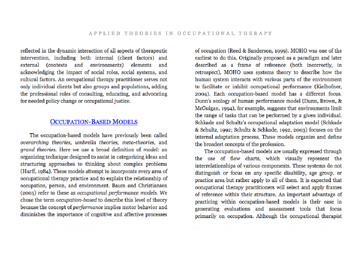 Applied Theories in Occupational Therapy 1 - Terapia Ocupacional - Studocu