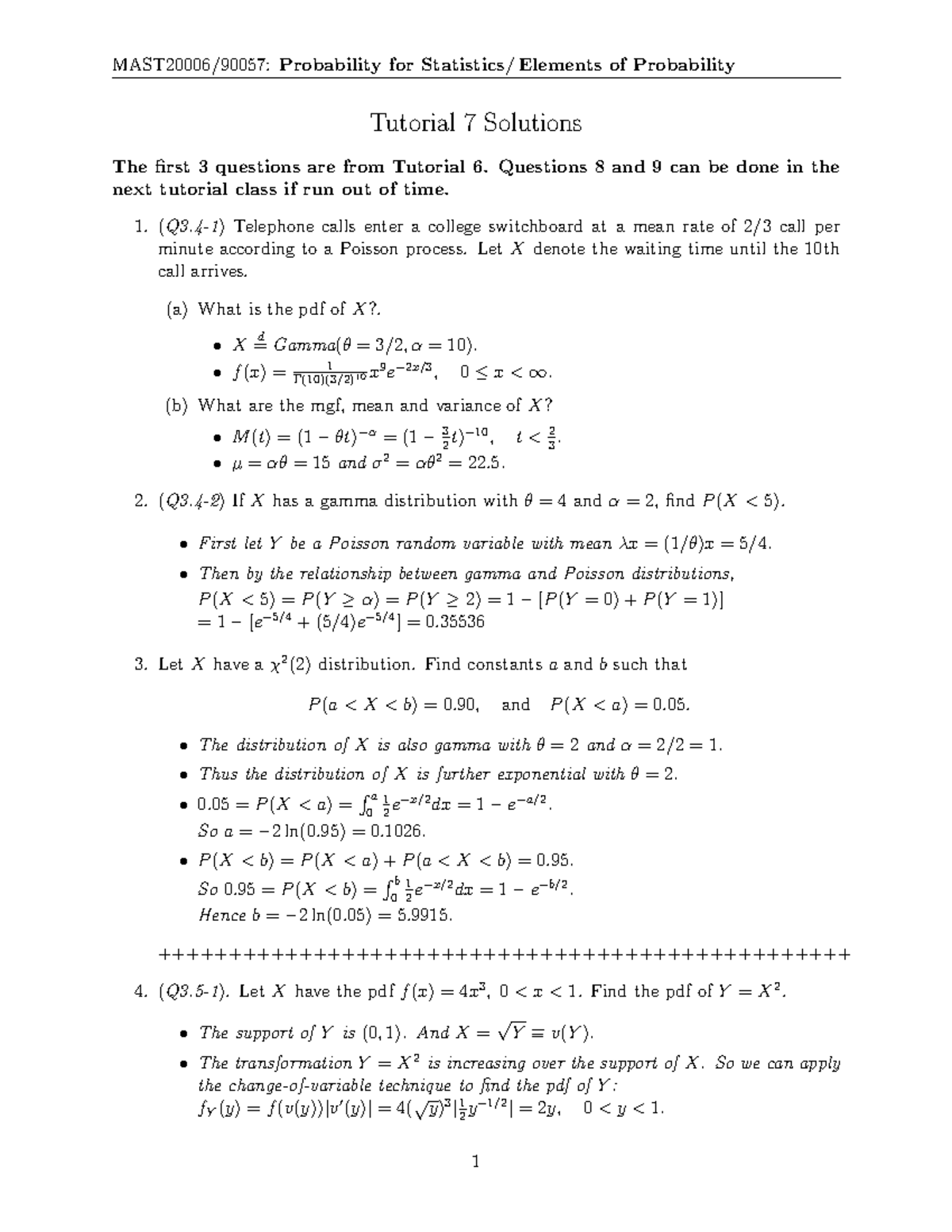 Tut7ans - tute - MAST20006/90057: Probability for Statistics/ Elements ...