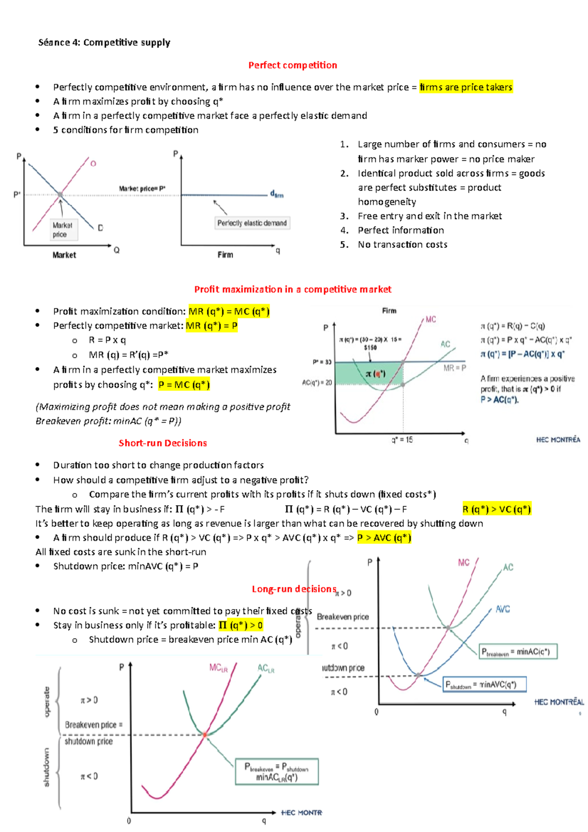 Avant séance - Notes from the book and the course 4. Competitive supply ...