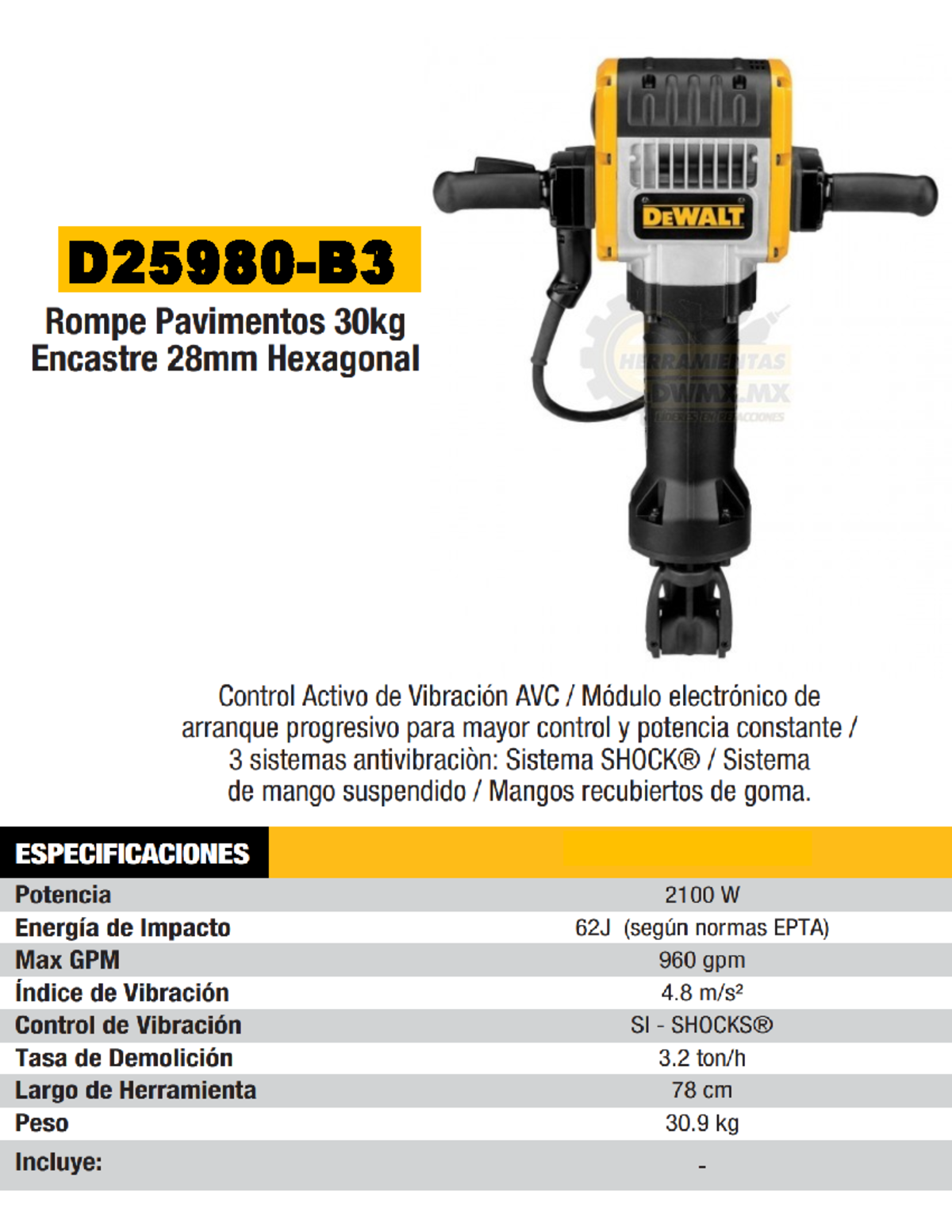 D25980-B3 -FT - ficha tecnica demoledor - WMA H e DEWALT Rompe ...