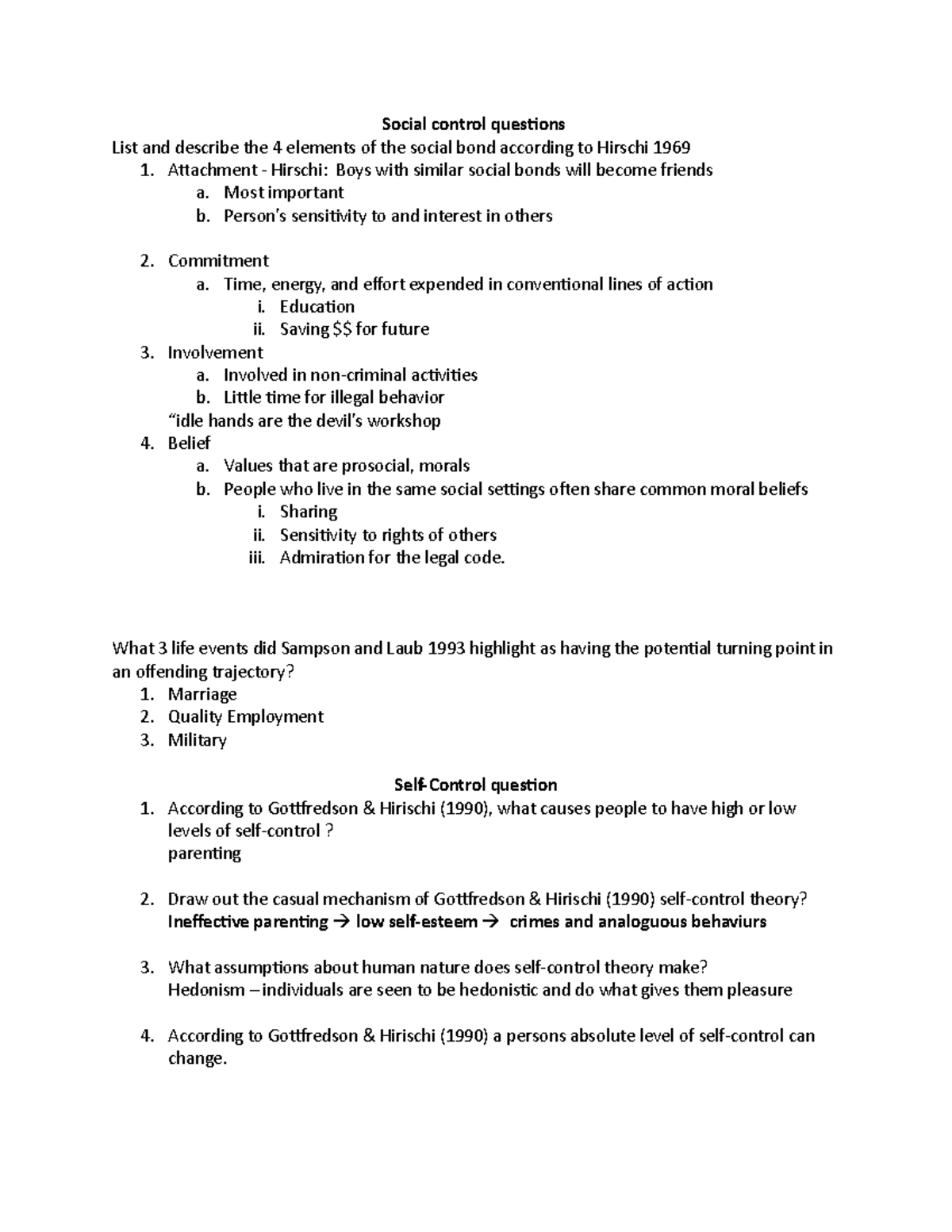 Social Control theory class review questions - Social control questions ...