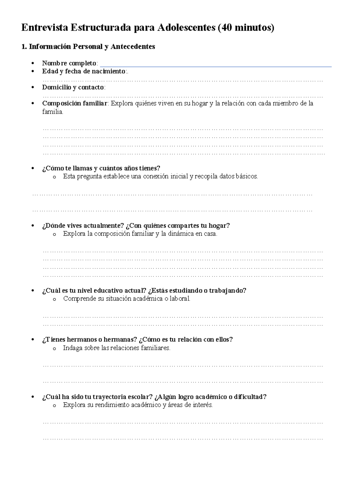 Entrevista Estructurada para Adolescentes completo - Entrevista ...