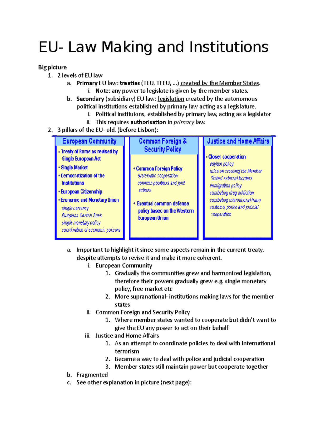 EU law making and institutions notes - EU- Law Making and Institutions ...