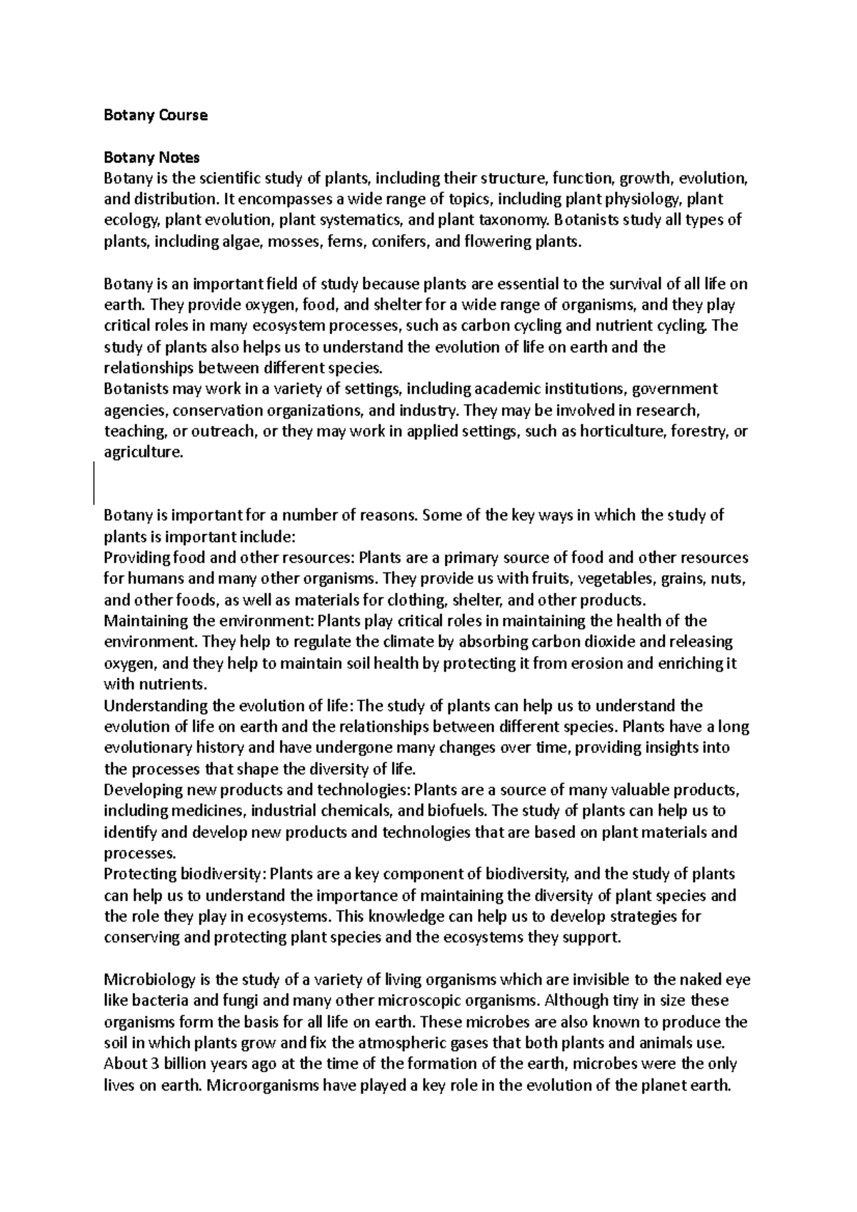 Botany Course Lec - Botany Course Botany Notes Botany is the scientific ...