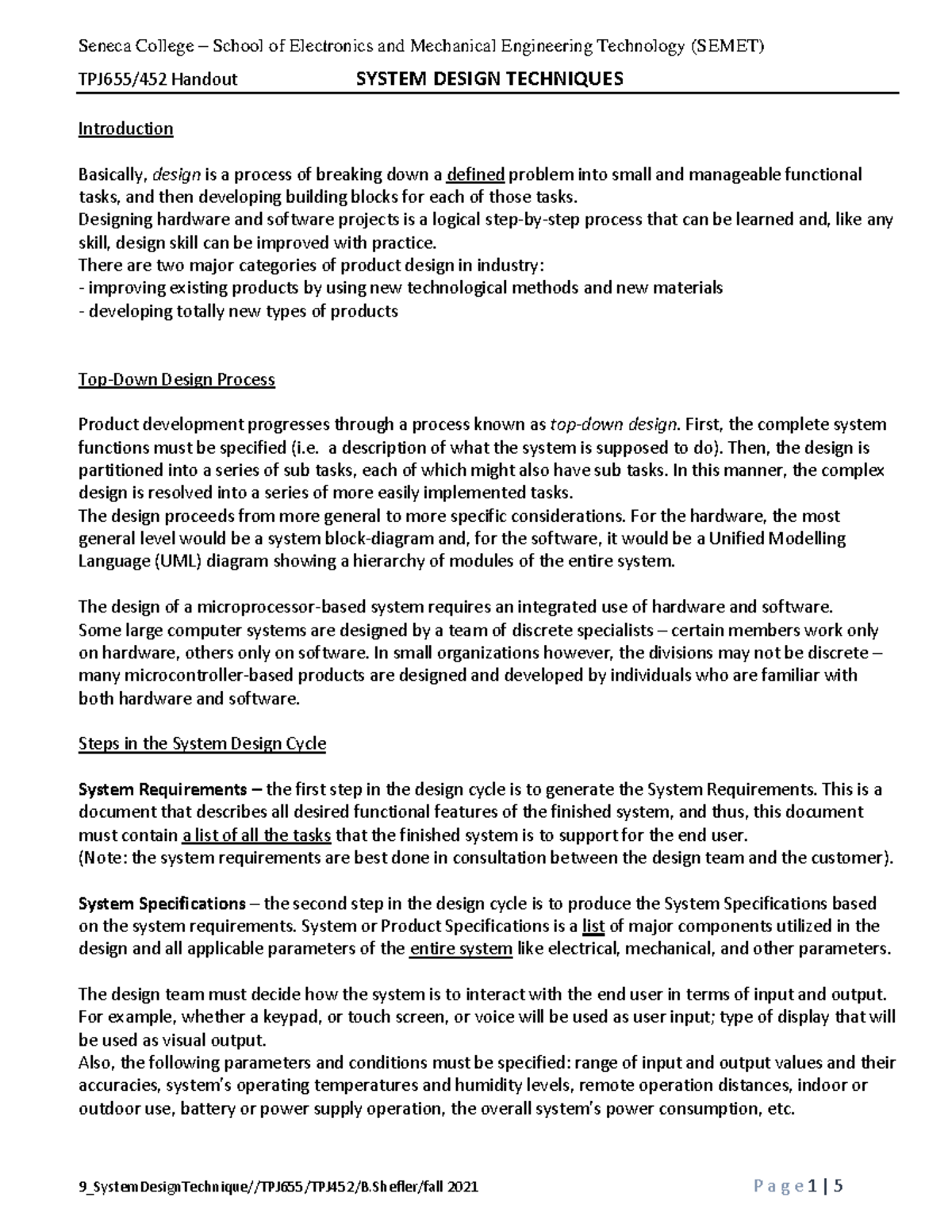 9 System Design Techniques TPJ655 452 - TPJ655/452 Handout SYSTEM DESIGN TECHNIQUES Introduction ...