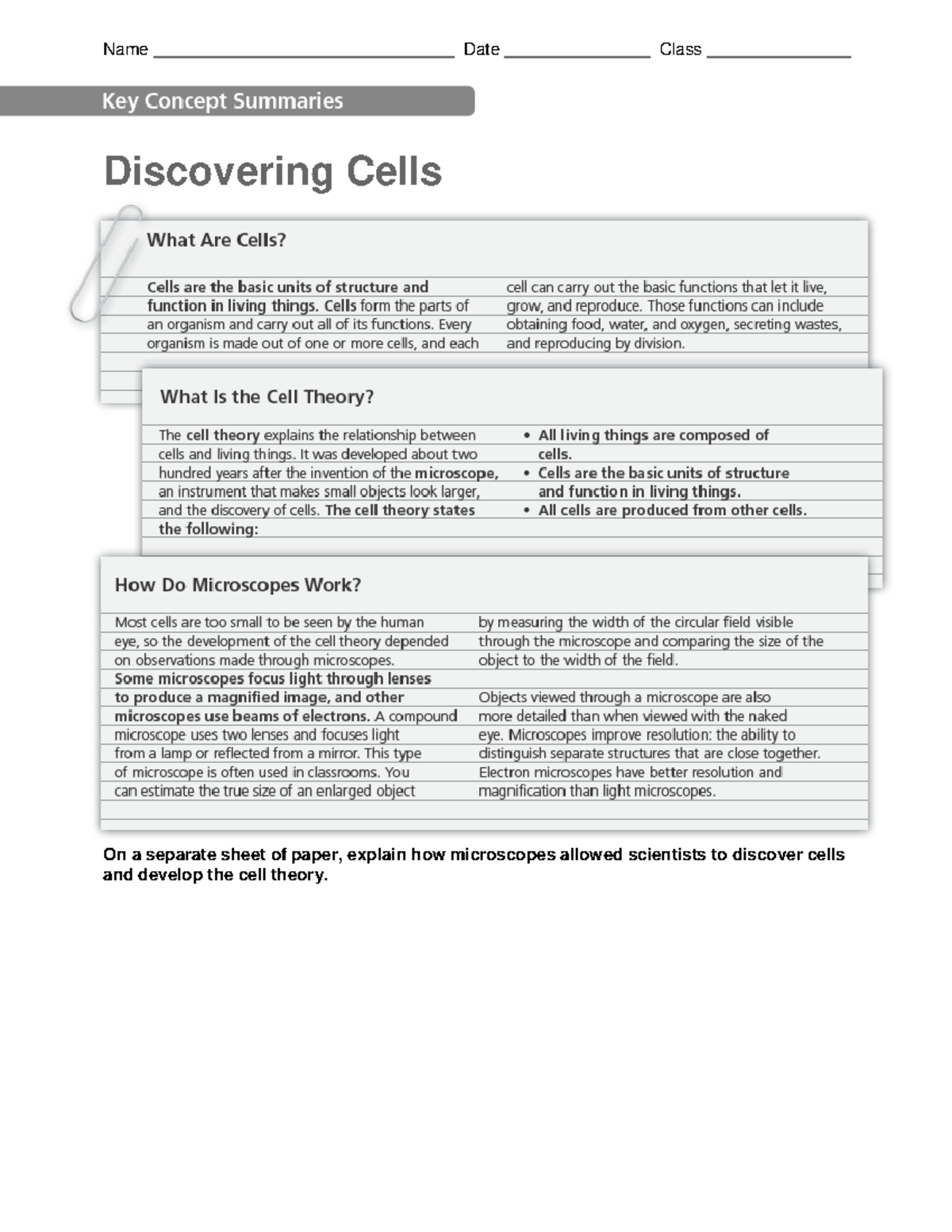 Assignment 1 - Might help - Discovering Cells On a separate sheet of ...
