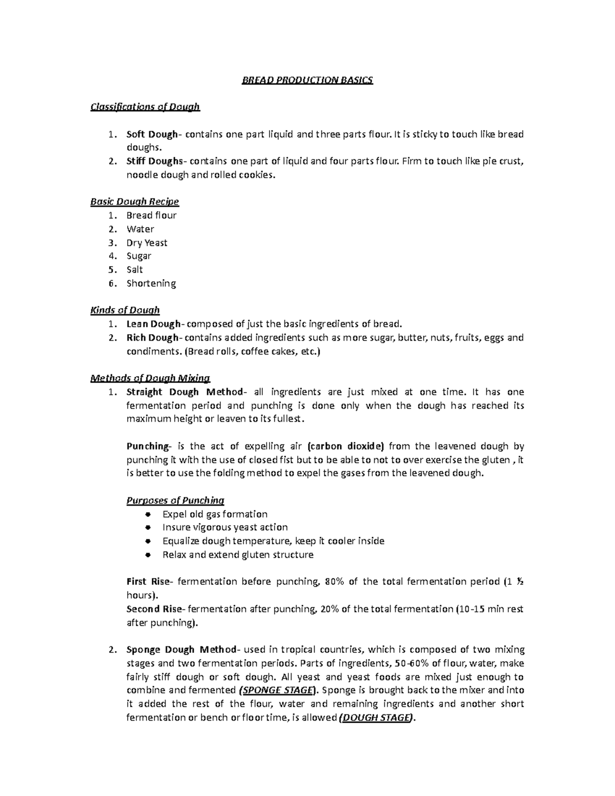 Bread Production Basics - BREAD PRODUCTION BASICS Classifications of ...