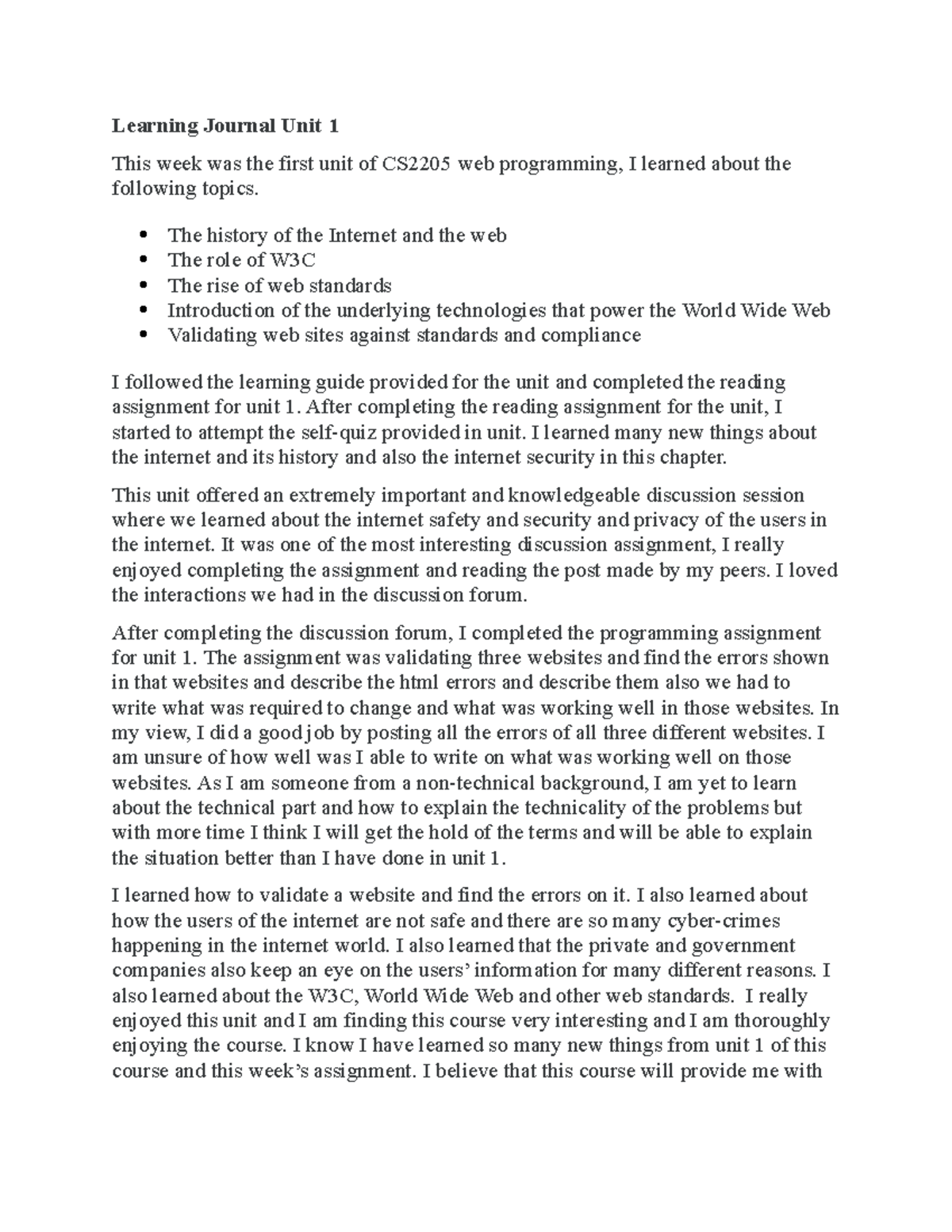 Learning Journal Unit 1 - The history of the Internet and the web The ...