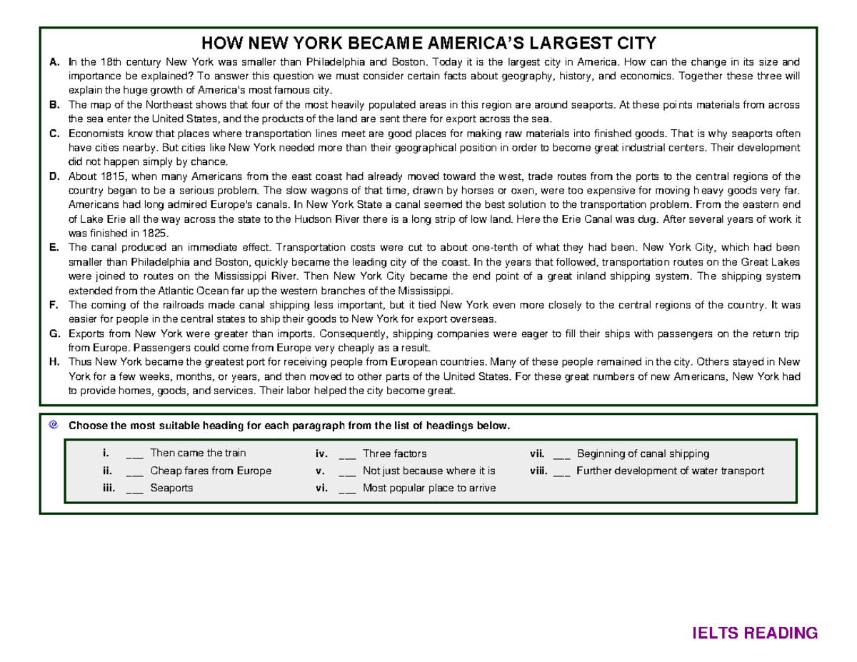 Practice 2 - ưqfsefsg - IELTS READING HOW NEW YORK BECAME AMERICA’S ...