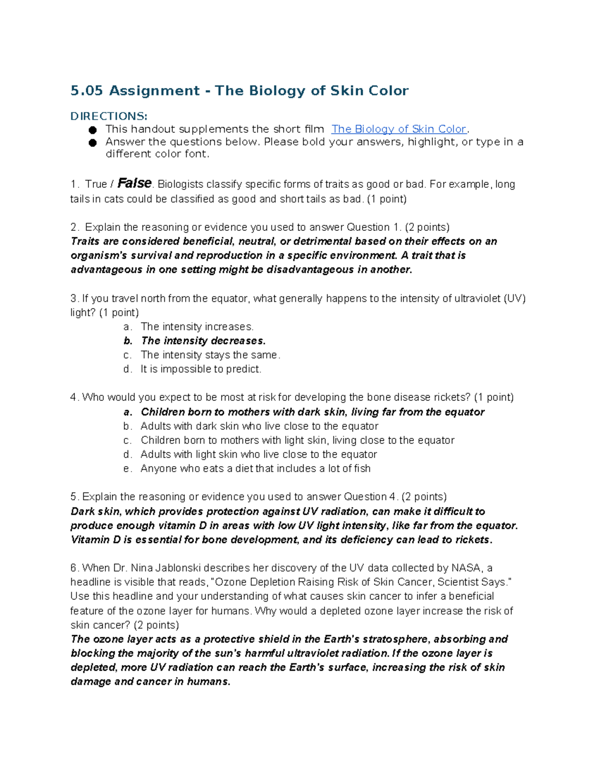 5.05 Assignment - The Biology of Skin Color - 5 Assignment - The ...