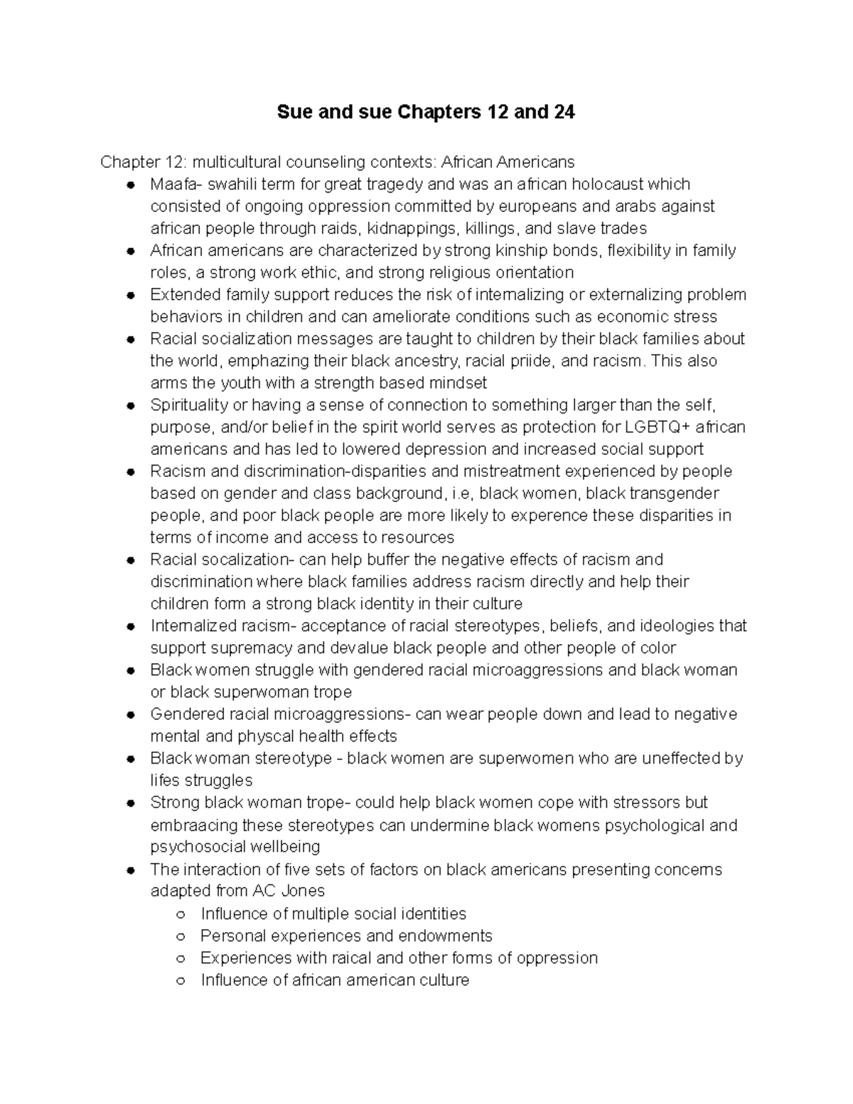 Sue and sue ch 12 and 24 - This class met once a week and I took notes ...