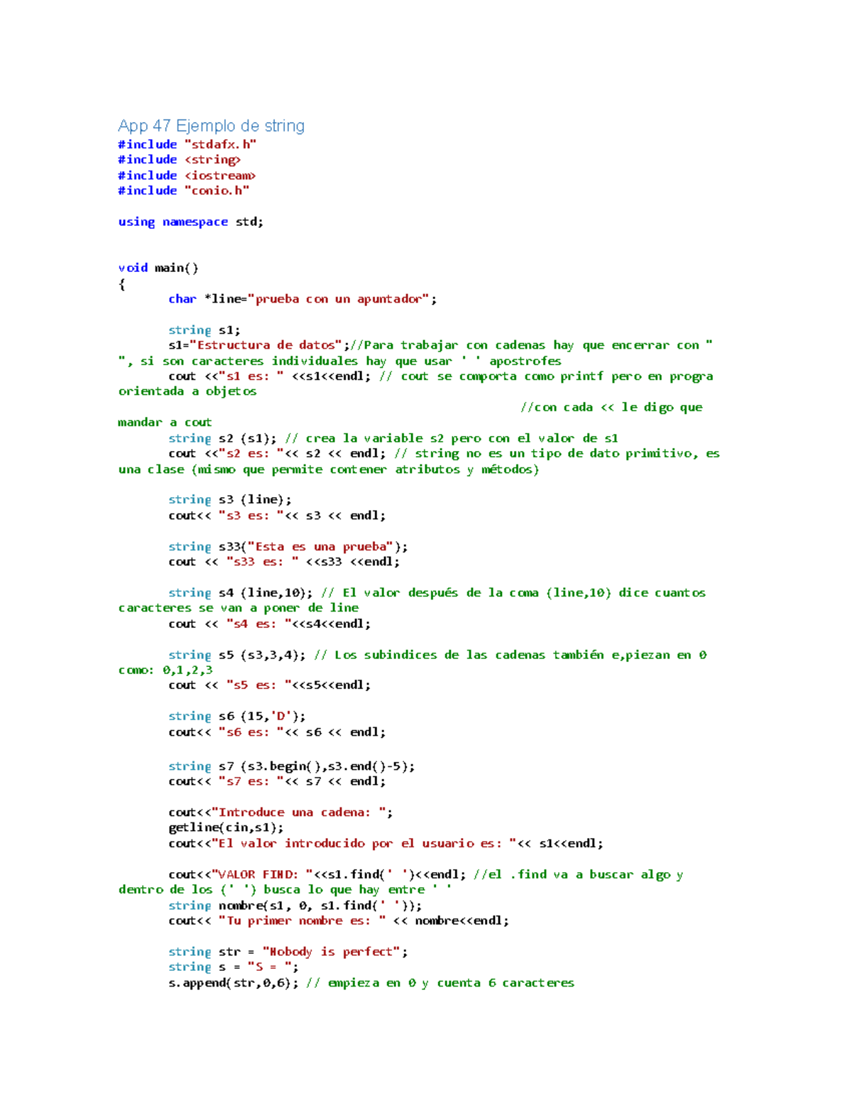 App 47 Ejemplo de string - App 47 Ejemplo de string using namespace ...