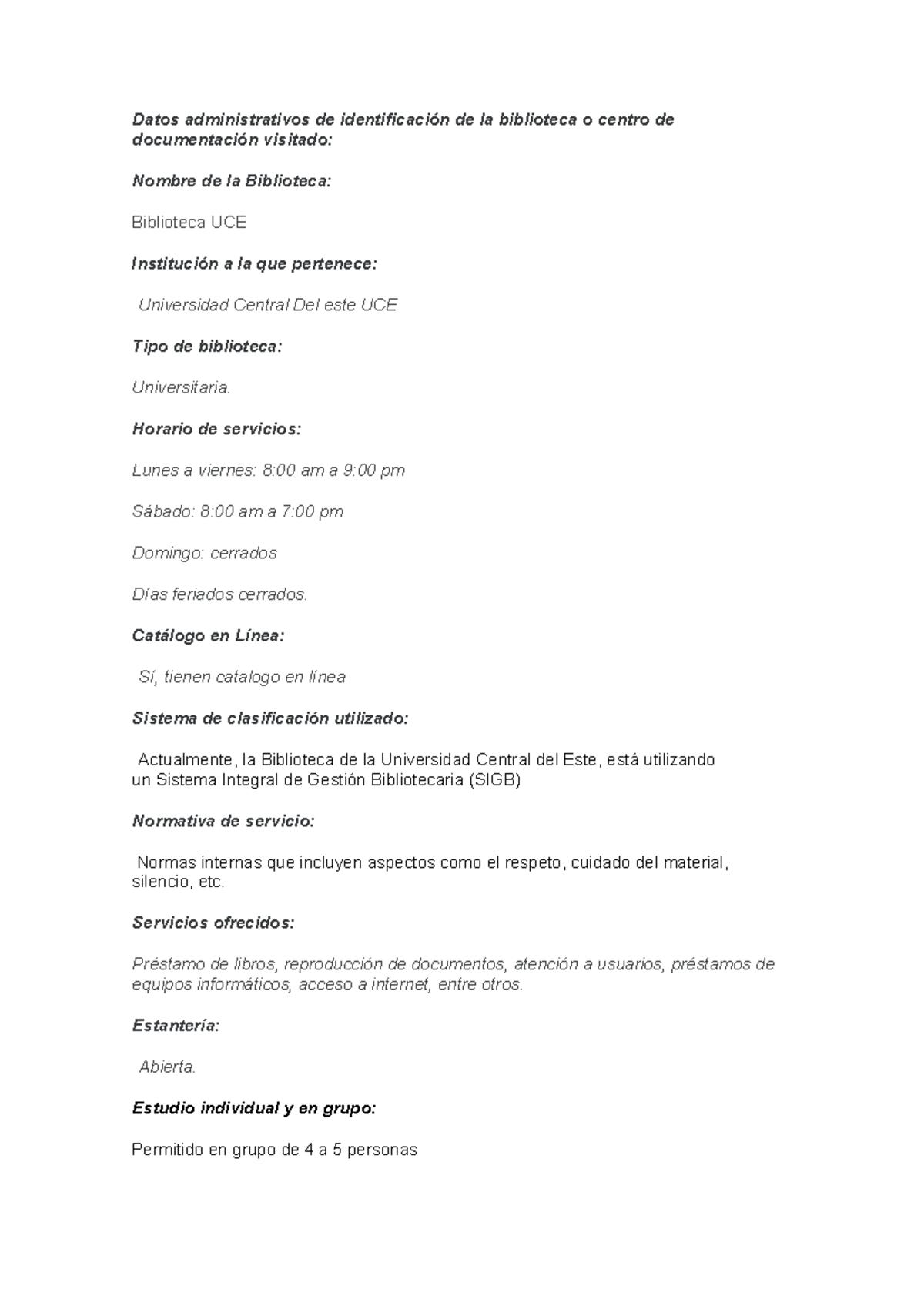 Datos administrativos de identificaci Ã³n de la biblioteca o centro de ...