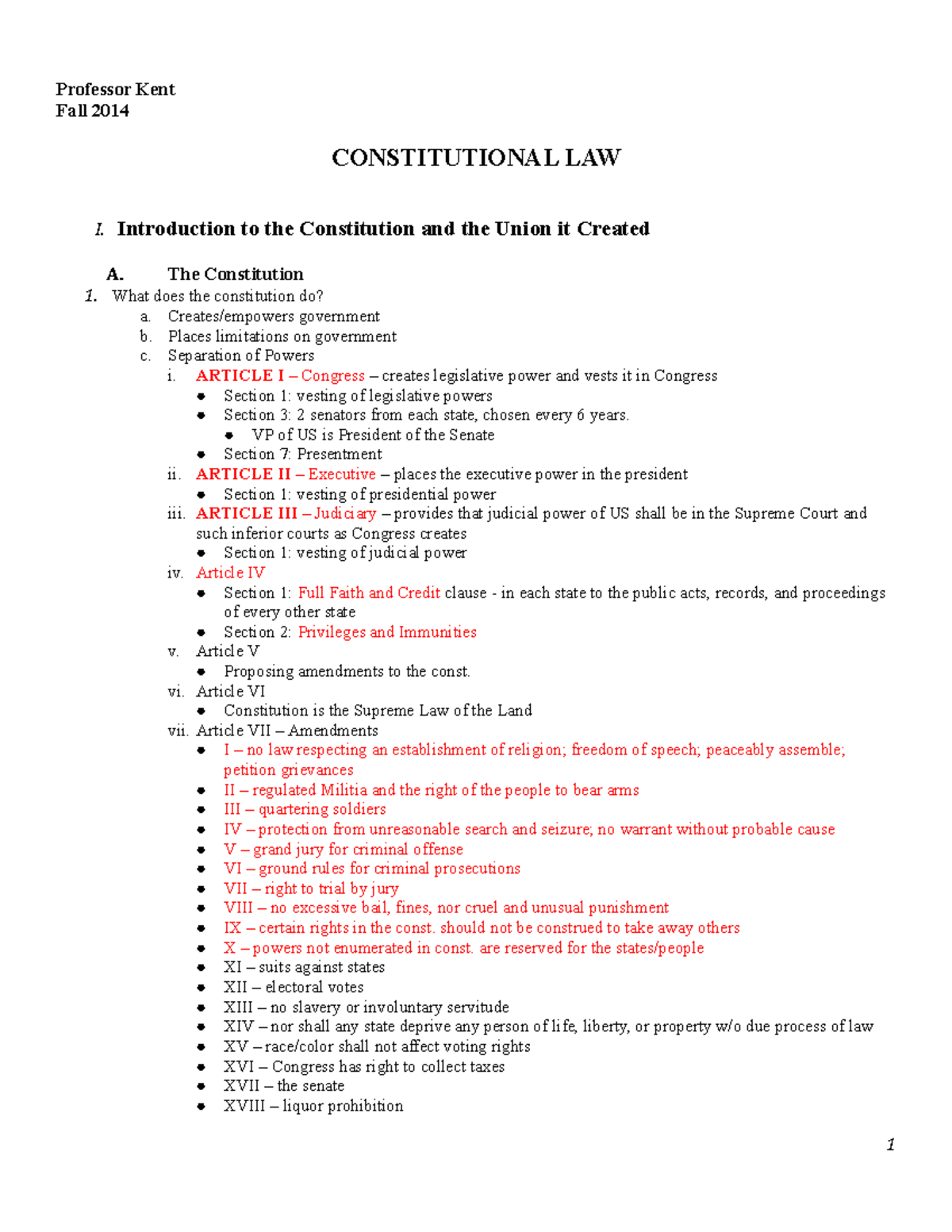 Kent Con Law Outline-2014 - Professor Kent Fall 2014 CONSTITUTIONAL LAW ...