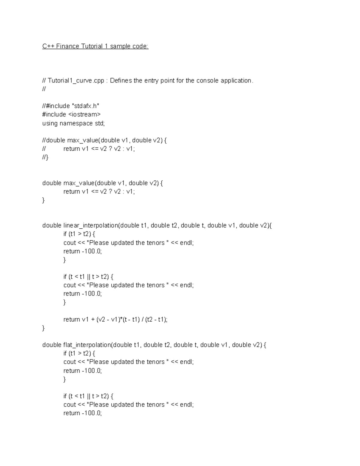 C Finance Tutorial 1 Sample Code C Finance Tutorial 1 Sample Code Tutorial1curve