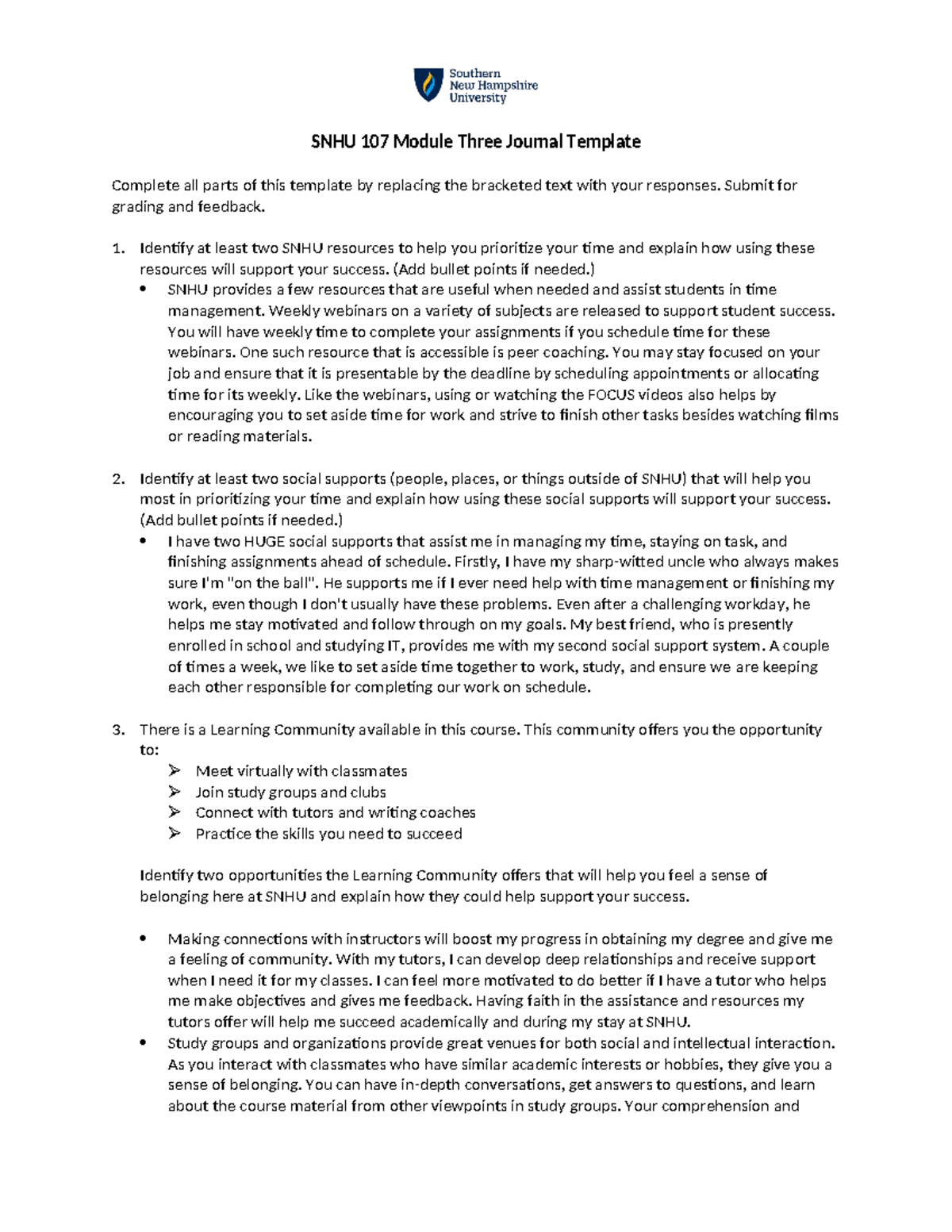 Module 3 Journal - Jounarl - SNHU 107 Module Three Journal Template ...