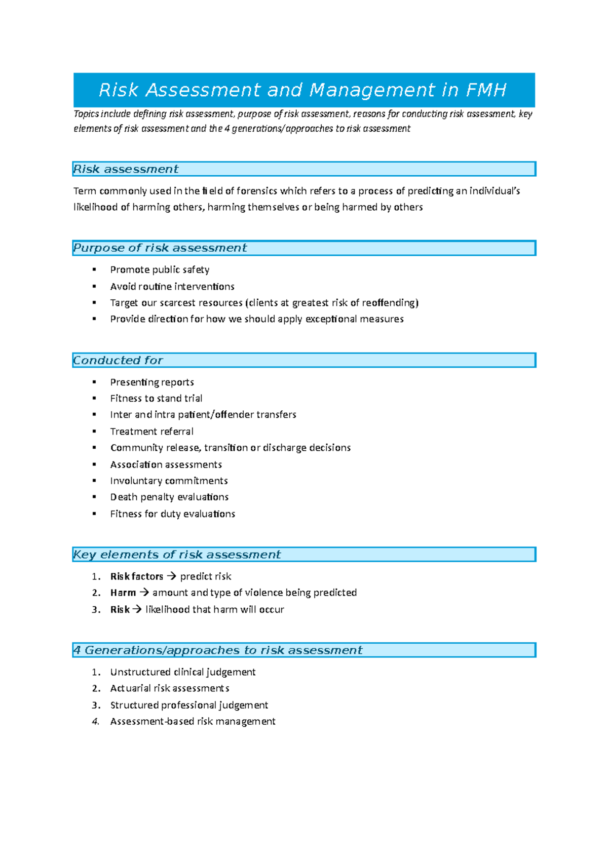 Risk Assess and Manag in FMH2 - Risk Assessment and Management in FMH ...