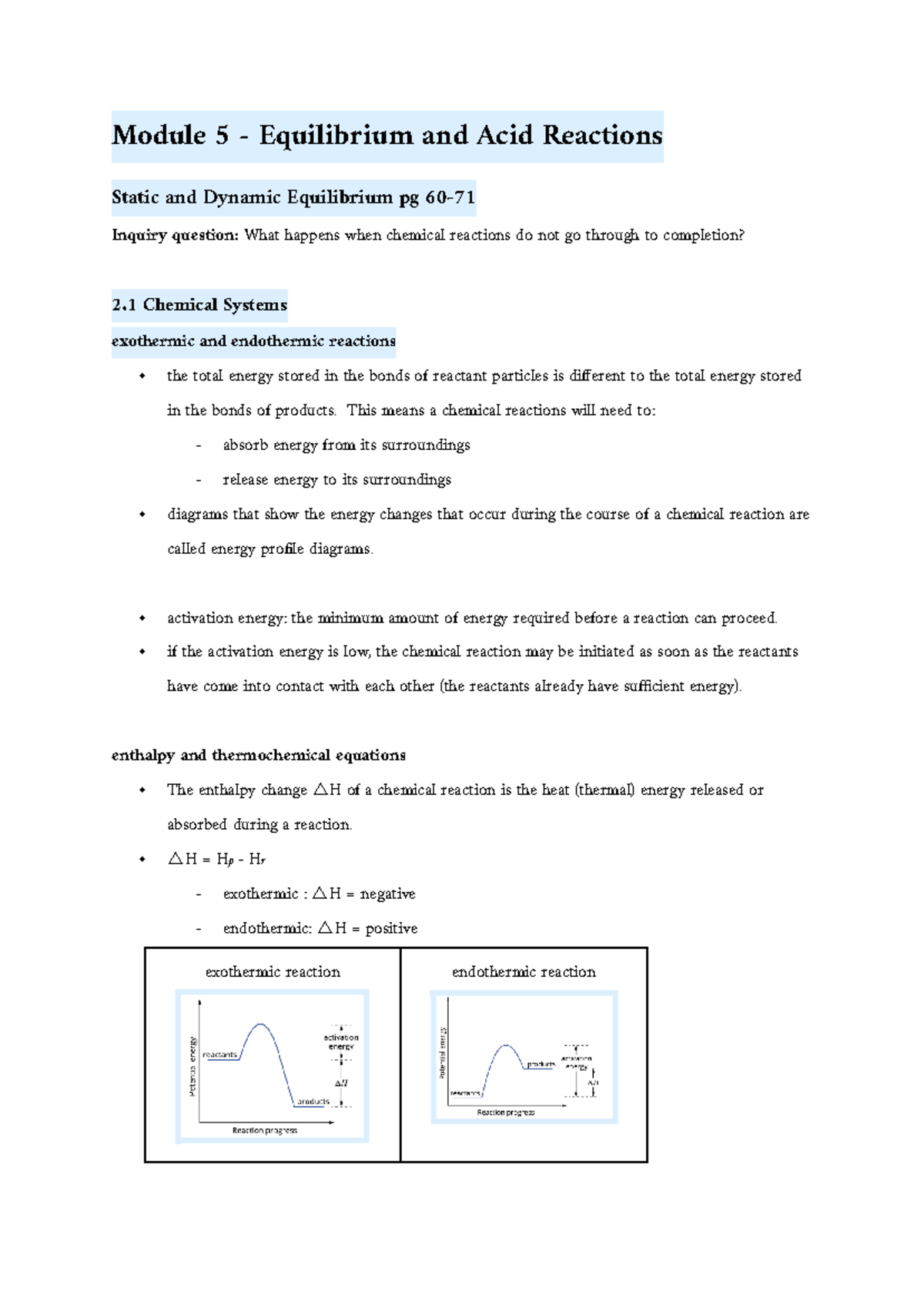 Module 5 - Equilibrium and Acid Reactions - Module 5 - Equilibrium and ...